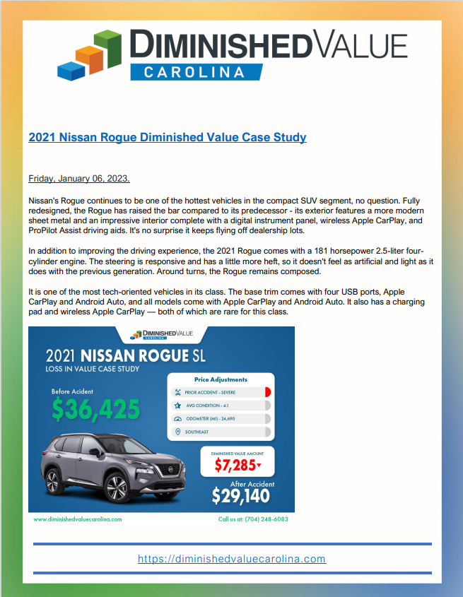 2021 Nissan Rogue Diminished Value Case Study DVC 2021 Nissan Rogue Diminished Value Case Study DVC